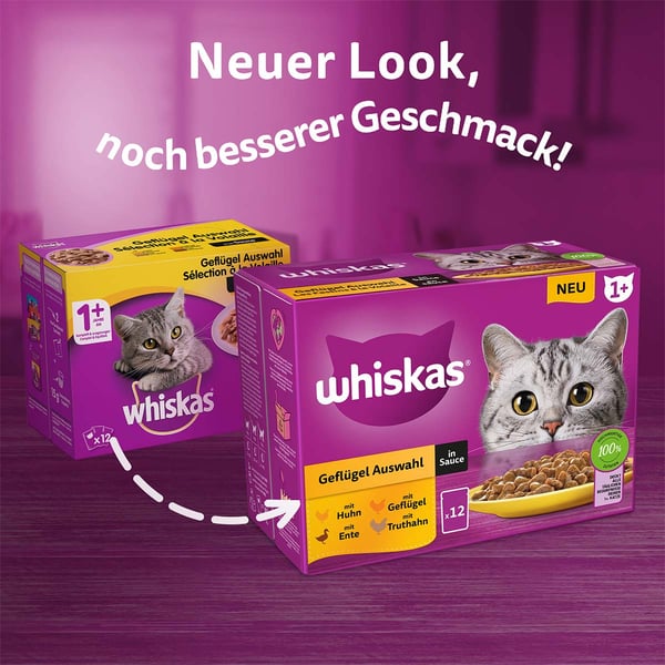 Whiskas Multipack 1+ Geflügel Auswahl in Sauce 12x85g